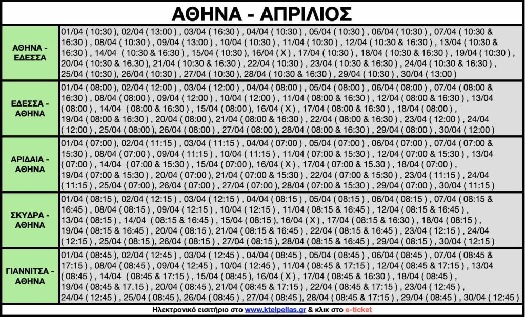 ΔΡΟΜΟΛΟΓΙΑ ΑΠΟ/ΠΡΟΣ ΑΘΗΝΑ - ΚΤΕΛ Ν. ΠΕΛΛΑΣ