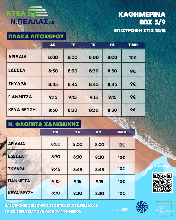 ΘΕΡΙΝΑ ΔΡΟΜΟΛΟΓΙΑ - ΚΤΕΛ Ν. ΠΕΛΛΑΣ